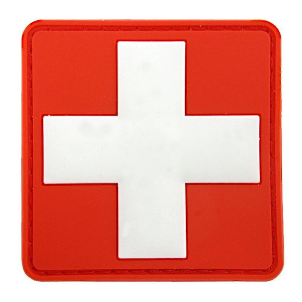 Tactical Gear FIrst Aid Velcro PVC Patch with White Cross on Red